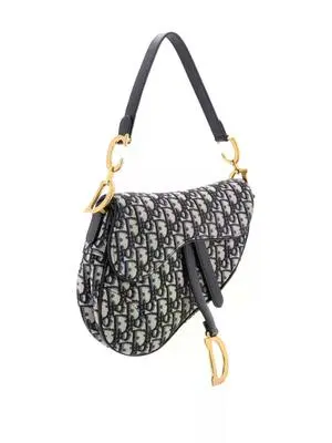 Dior Saddle Handbag With Oblique Canvas And Strap - Blue