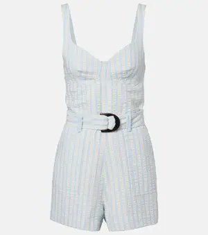 Simkhai Striped Cotton-blend Seersucker Romper - Blue