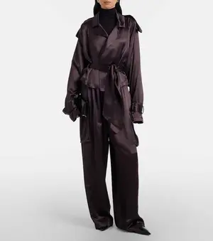 THE FRANKIE SHOP Simona Cropped Satin Trench Coat