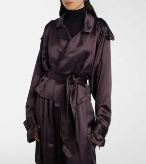 THE FRANKIE SHOP Simona Cropped Satin Trench Coat