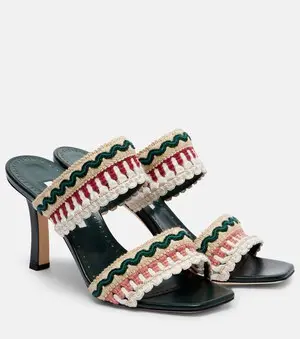 Manolo Blahnik Mabeco 90 Leather-trimmed Knitted Mules - Multicoloured