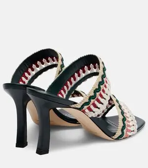 Manolo Blahnik Mabeco 90 Leather-trimmed Knitted Mules - Multicoloured