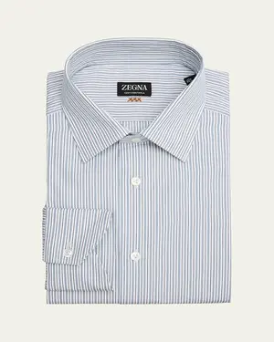 Zegna Centoventimila Cotton Multi-stripe Dress Shirt - Blue/white