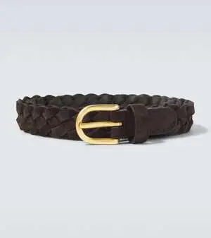 LARDINI Braided Suede Belt - Brown