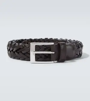 LARDINI Braided Leather Belt - Brown