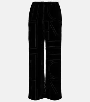 TOTEME Logo Velvet Wide-leg Pants - Black