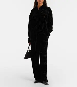 TOTEME Logo Velvet Wide-leg Pants - Black
