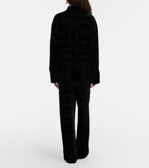 TOTEME Logo Velvet Wide-leg Pants - Black