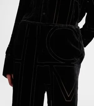 TOTEME Logo Velvet Wide-leg Pants - Black