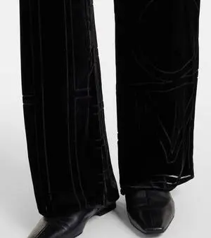 TOTEME Logo Velvet Wide-leg Pants - Black