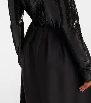 TOTEME Gathered Wool And Silk Midi Skirt - Black