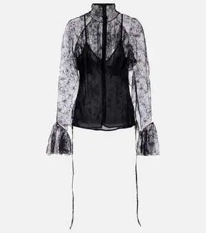 Blumarine Ruffled Sheer Lace Blouse