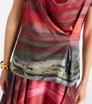 ROKSANDA Printed Draped Silk Satin Top - Multicoloured