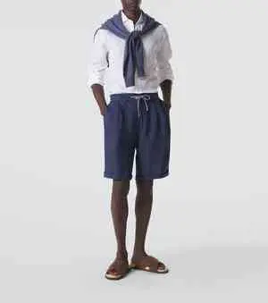 Brunello Cucinelli Linen Shorts - Blue