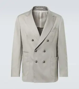 Brunello Cucinelli Double-breasted Silk Suit Jacket - Grey