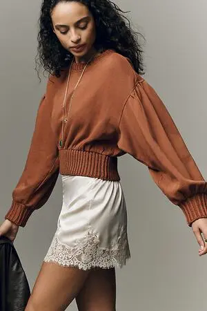 Anthropologie Cotton Ribbed Crop Pullover Sweater