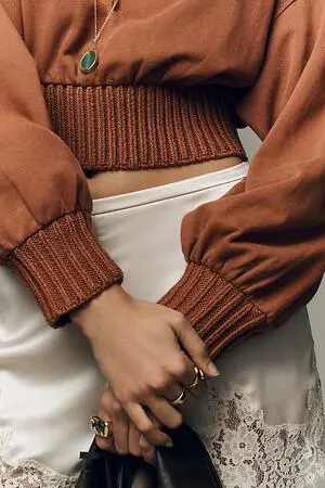 Anthropologie Cotton Ribbed Crop Pullover Sweater