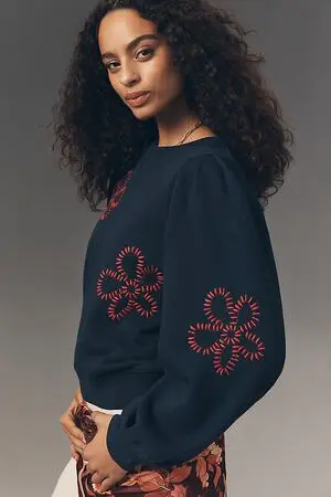 Rails Tiffany Embroidered Crew-neck Sweatshirt - Navy