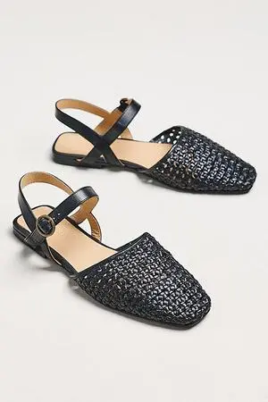 Anthropologie Woven Leather Ankle Strap Sandals - Black