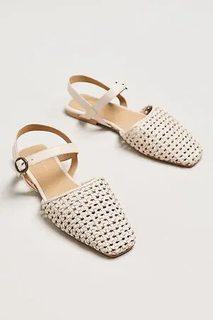 Anthropologie Woven Leather Ankle Strap Sandals - Cream