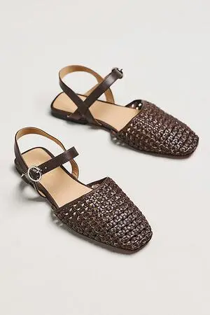 Anthropologie Woven Leather Ankle Strap Sandals - Dark Brown