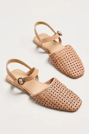 Anthropologie Woven Leather Ankle Strap Sandals - Tan