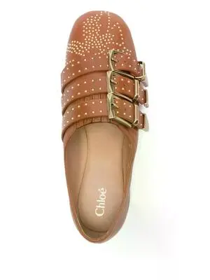 Chloé Susanna Buckle Studded Flats - Brown