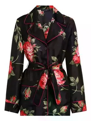 Dolce & Gabbana Floral-print Belted Blouse - Black