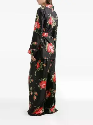 Dolce & Gabbana Floral-print Belted Blouse - Black