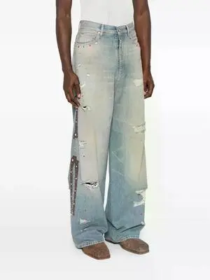 Amiri Distressed Embellished Baggy Jeans