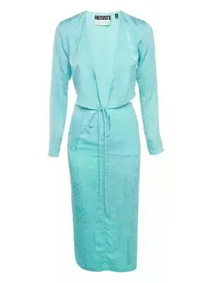 ROTATE BY BIRGER CHRISTENSEN Jacquard Wrap Top And Skirt Set - Blue