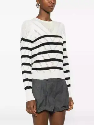 TWINSET Striped Openwork Sweater - White