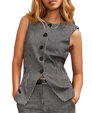 RO&ZO Houndstooth Round Neck Waistcoat