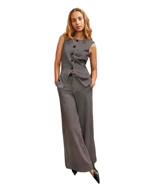 RO&ZO Houndstooth Round Neck Waistcoat