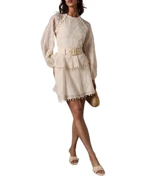 Coast Long Sleeve Tiered Skirt Belted Dress