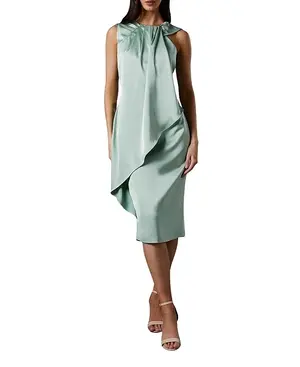 Coast Sleeveless Satin Frill Midi Dress - Sage