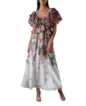 Coast Lisa Tie Back Ruffle Peplum Dress - Multi