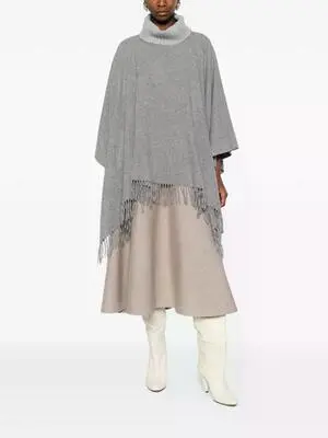 GRAN SASSO Fringed Turtleneck Poncho