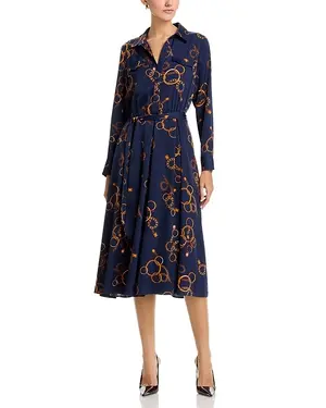 T Tahari Half Placket Button Down Midi Shirt Dress