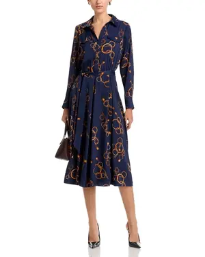 T Tahari Half Placket Button Down Midi Shirt Dress