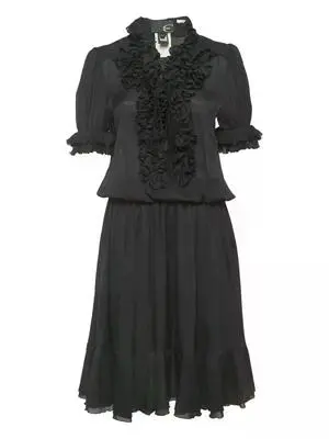 Just Cavalli Crepe Frill-detail Midi Dress - Black
