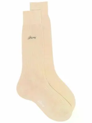 Brioni Ribbed-knit Cotton Socks - Neutrals