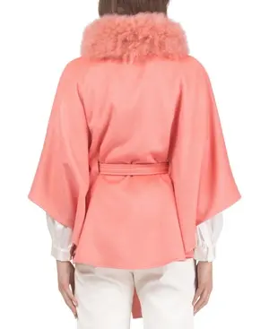 Gorski Wool Cape With Lamb Collar - Coral