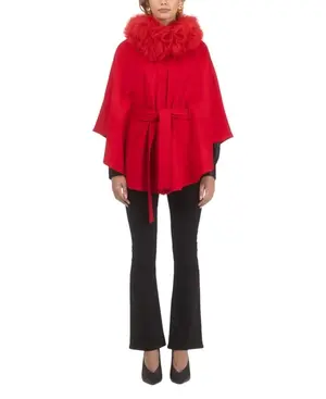 Gorski Wool Cape With Lamb Collar - Red