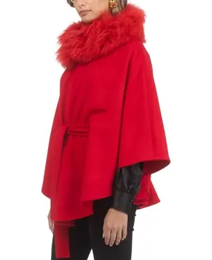 Gorski Wool Cape With Lamb Collar - Red