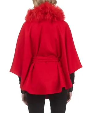 Gorski Wool Cape With Lamb Collar - Red