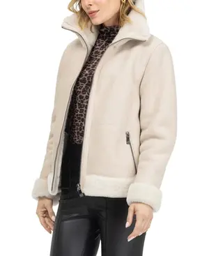 Gorski Merino Shearling Lamb Zip Jacket - Beige