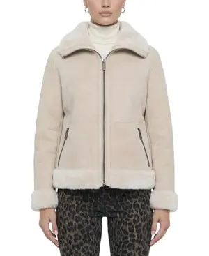 Gorski Merino Shearling Lamb Zip Jacket - Beige