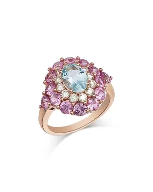 Bloomingdale'S Aquamarine, Pink Sapphire & Diamond Halo Ring - Rose Gold