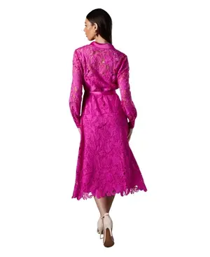 Coast Lace Long Sleeve Shirt Dress - Magenta